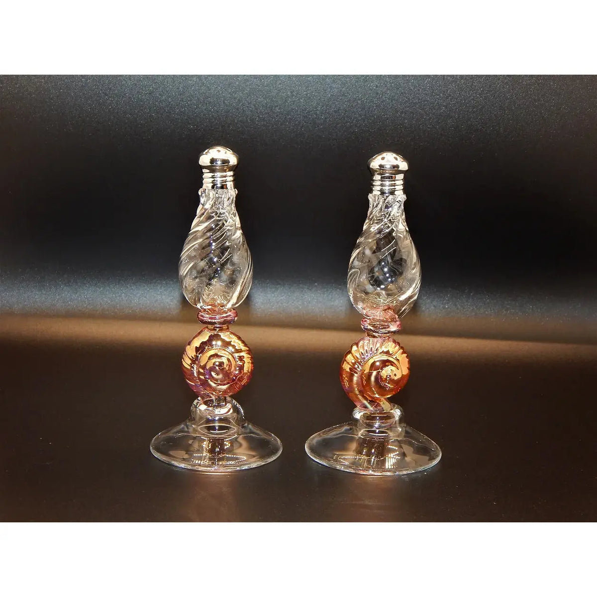 Four Sisters Art Glass Snail Pedestal Salt Pepper Shakers Hand Blown ...