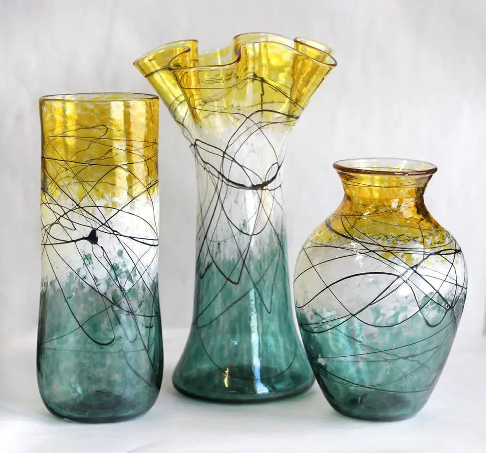 Dottie Boscamp Sunrise Glass Vases in Flat Oval Fluted and Round Short ...