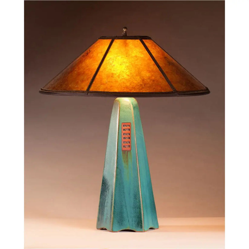 Jim Webb Studio 233 Six Sided Viridian Glaze Table Lamp Hopewell Collection with Amber Mica ...