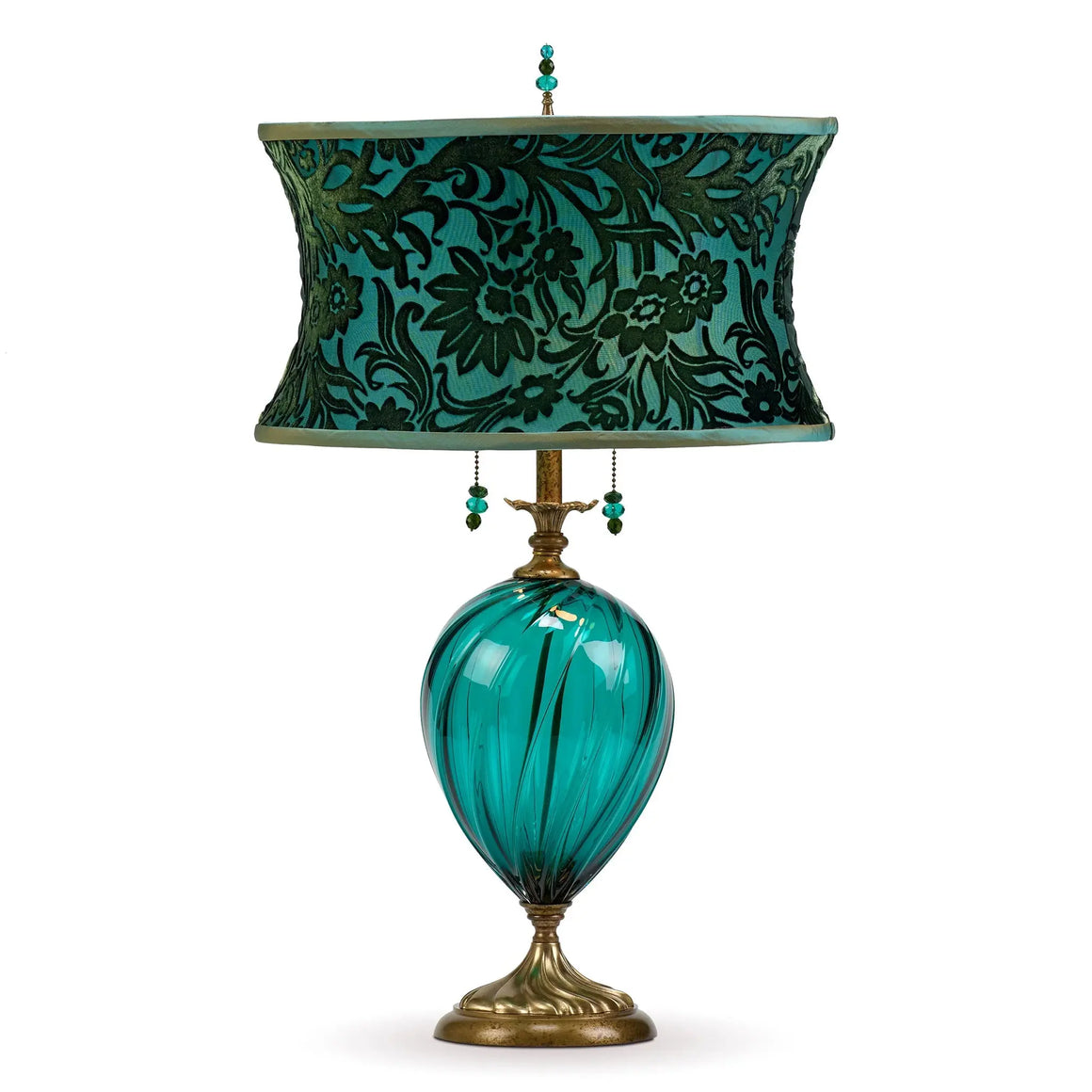 Kinzig Lamps, Hand Blown Glass Lamps with Embroidered Silk Shades ...