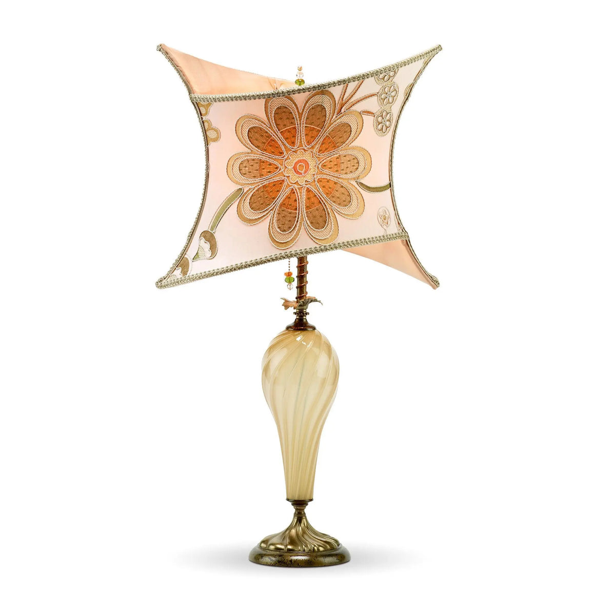 Kinzig Lamps, Hand Blown Glass Lamps with Embroidered Silk Shades ...