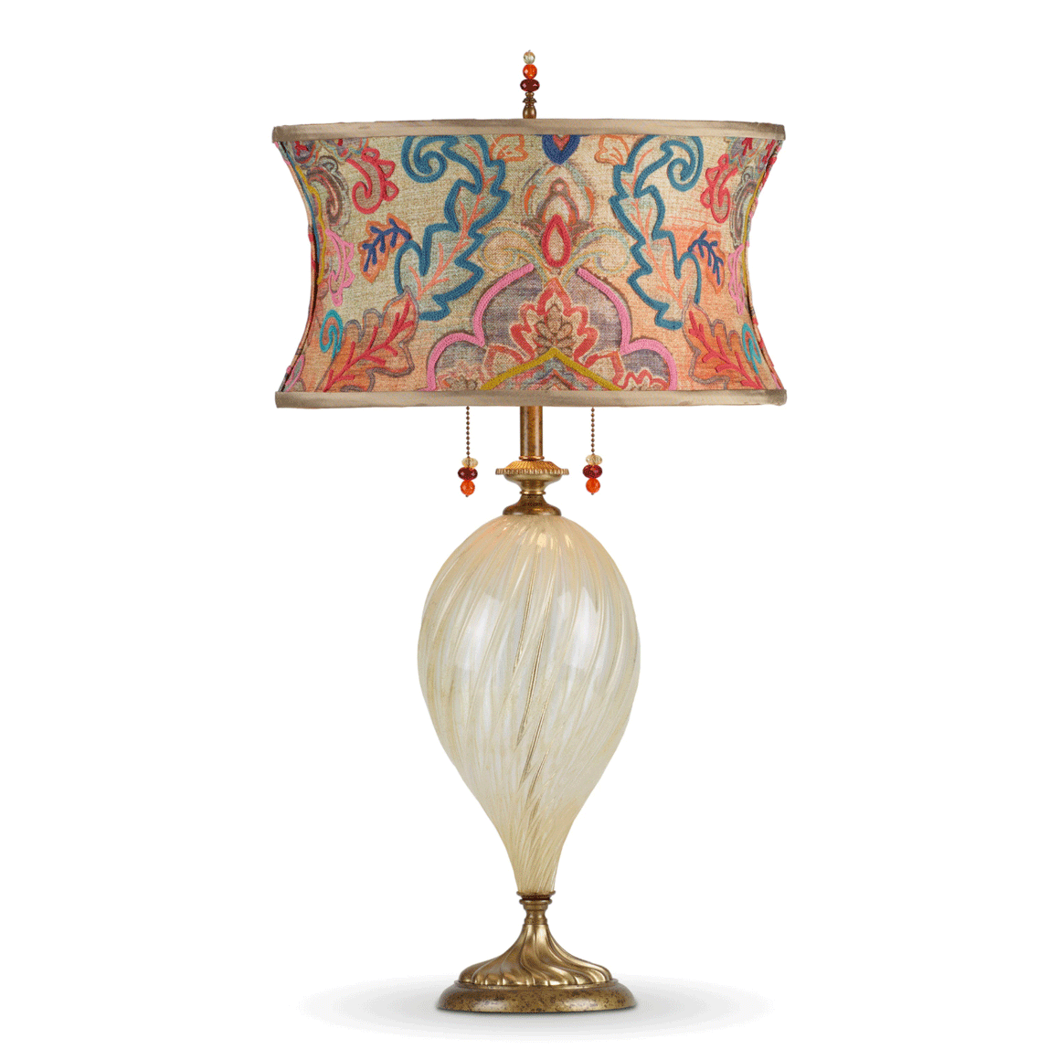 Kinzig Lamps, Hand Blown Glass Lamps with Embroidered Silk Shades ...