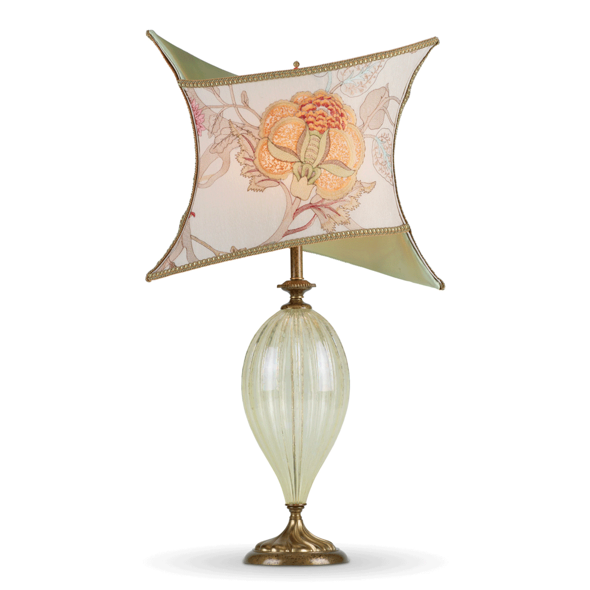 Kinzig Lamps, Hand Blown Glass Lamps with Embroidered Silk Shades ...