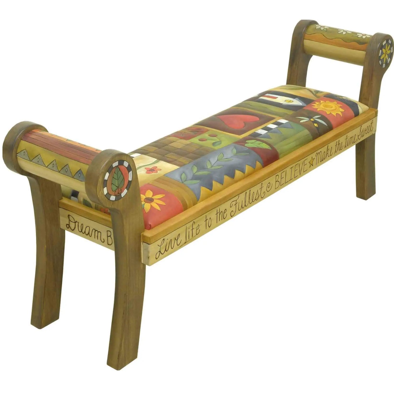 Sticks Leather Rolled Arm Bench BEN050 Artistic Artisan Designer ...